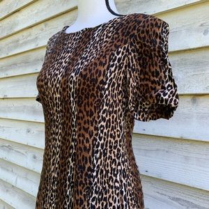 Vintage | Dresses | Vintage 8s Leopard Print Short Sleeve Midi Dress ...